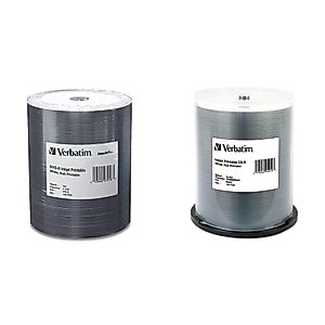 Verbatim DVD-R 4.7GB 16X DataLifePlus White Inkjet Printable Surface, Hub Printable - 100pk Tape Wrap & CD-R 700MB 52X White Inkjet Hub Printable Recordable Media Disc - 100pk Spindle