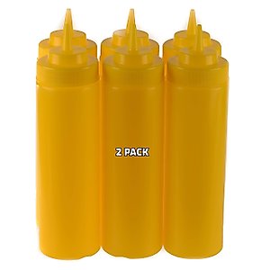 [2 PACK] 24 Oz Yellow Plastic Condiment Squeeze Bottles Squirt Bottle for Sauces, Dressing, Arts and Crafts, Ketchup, Mustard, Oil, BBQ - Clear Reusable Plastic Containers, BPA Free, Dishwasher Safe