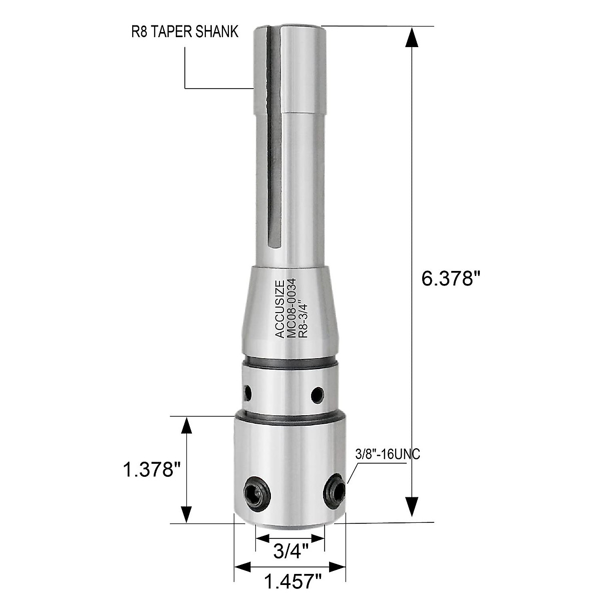 Accusize Industrial Tools R8 to 3/4'' Weldon Shank Arbor Adapter, Compatible with Annular Cutters for Bridgeport Milling Machines, Durable Construction, MC08-0034