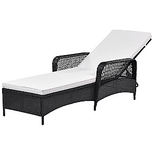 QWEZXCMI Patio Chaise Lounges, Outdoor Garden Pool PE Rattan Wicker Reclining Chaise with Cushion and Armrest, Wicker Sun Lounger with Adjustable Backrest,1pc