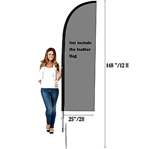 2 Packs Swooper Flag Pole with 2 Packs Ground Stake,12 Feet Complete Feather Flag Pole Kit for Business Advertising Flags, Portable Black Travel Bag Packed (Silver)