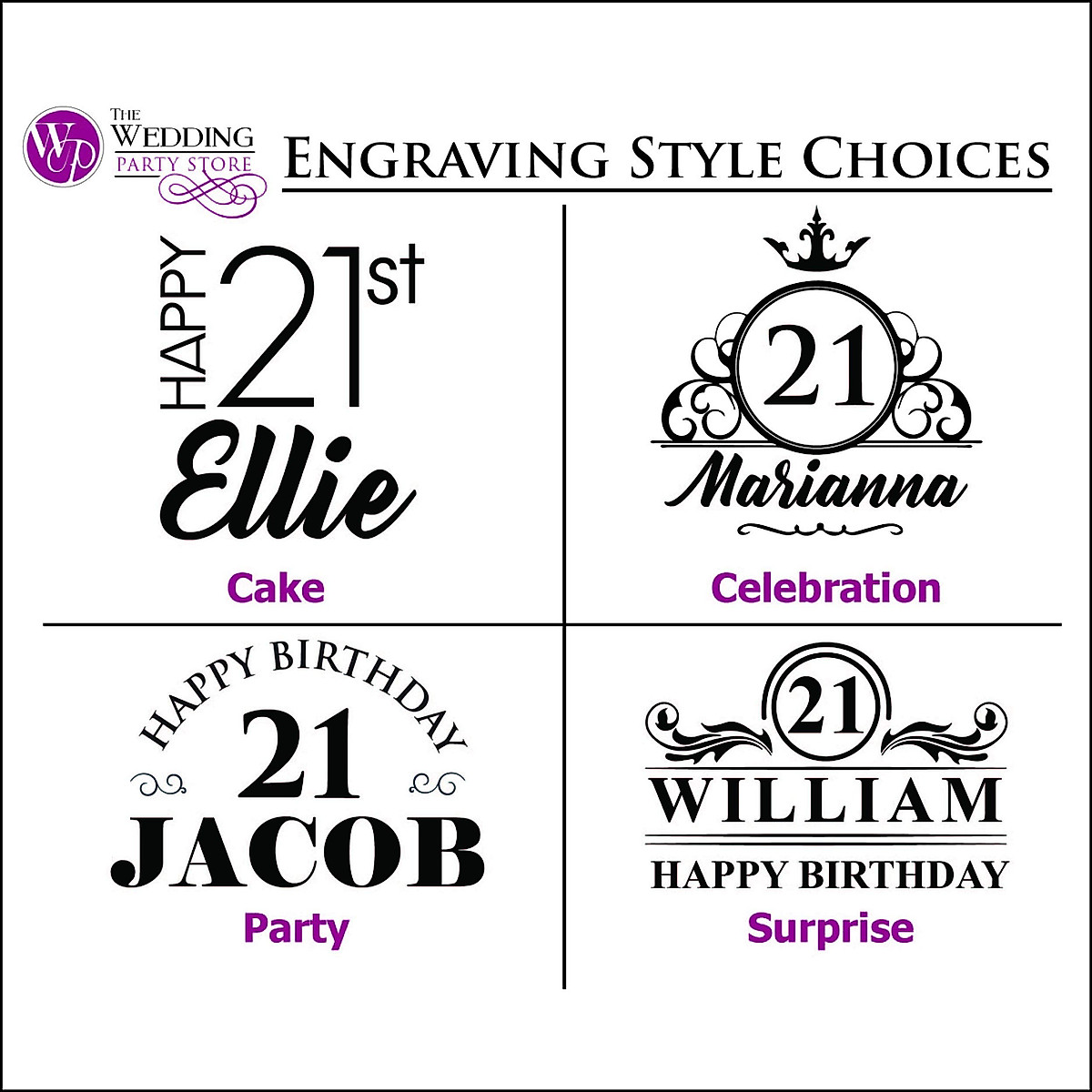 The Wedding Party Store, Custom Personalized Twenty First Birthday Square Shot Glass, Wine Glass, Champagne Flute, Beer Glass - Customized 21st B-day Celebration Party (16 oz Wine Glass with Stem)