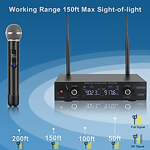 GUDEHOLO Wireless Microphone System with case, Metal UHF Dual Handheld 20 Channels Professional Cordless Mic System for Church, DJ, Karaoke,Wedding, Home KTV Set