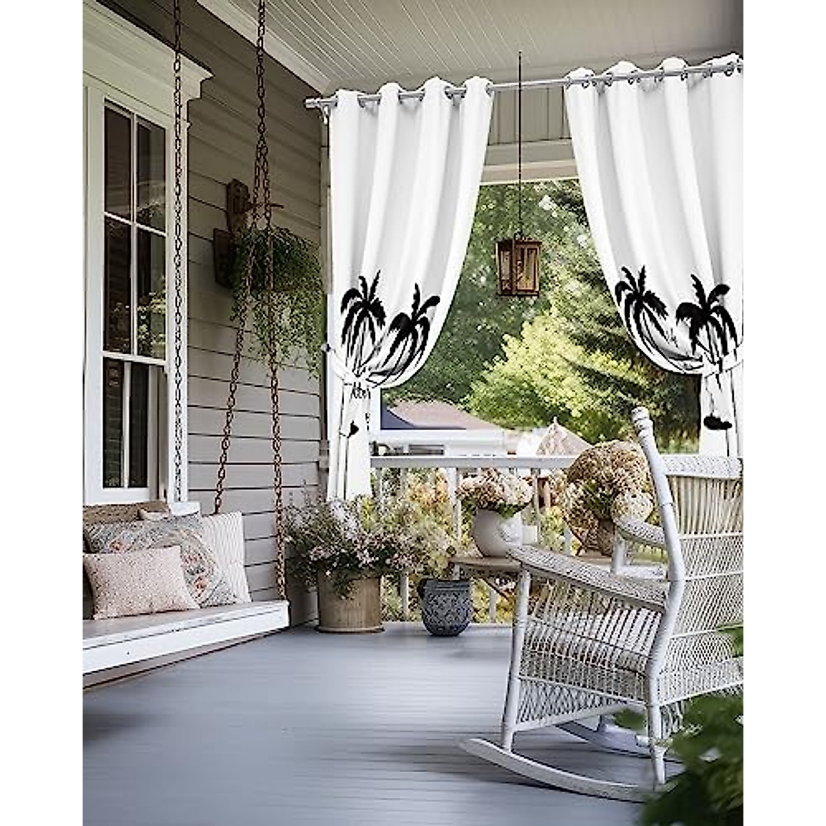 HERBED Outdoor Curtains for Patio 1 Panel Summer Life is Better Under The Plam Waterproof Privacy Outside Curtain Sun Blocking Grommet Blackout Drapes for Porch Gazebo Pergolas Balcony 52x108 Inch