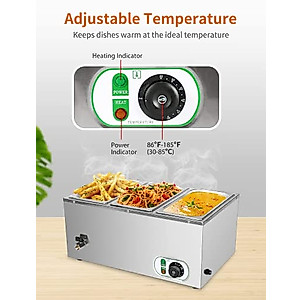 3- Pan Commercial Bain Marie Buffet Food Warmer Large Capacity 21 Quart Electric Steam Table 6'' Deep Stainless Steel Countertop Food Warmer for Parties, Catering and Restaurants