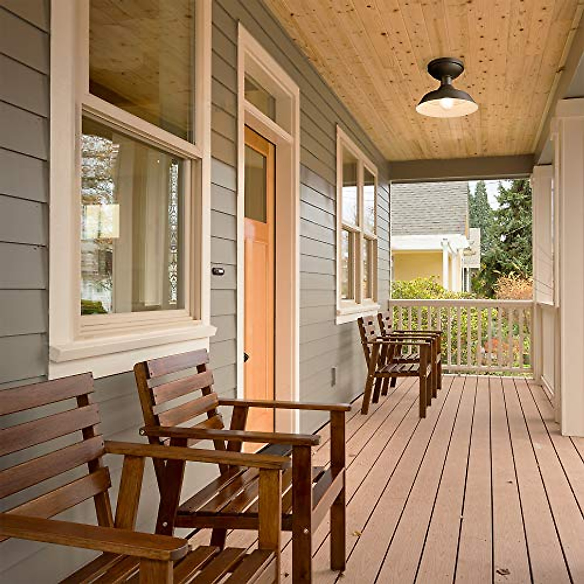 Globe Electric 44677 Kurt 1-Light Outdoor Indoor Flush Mount Ceiling Light, Matte Black