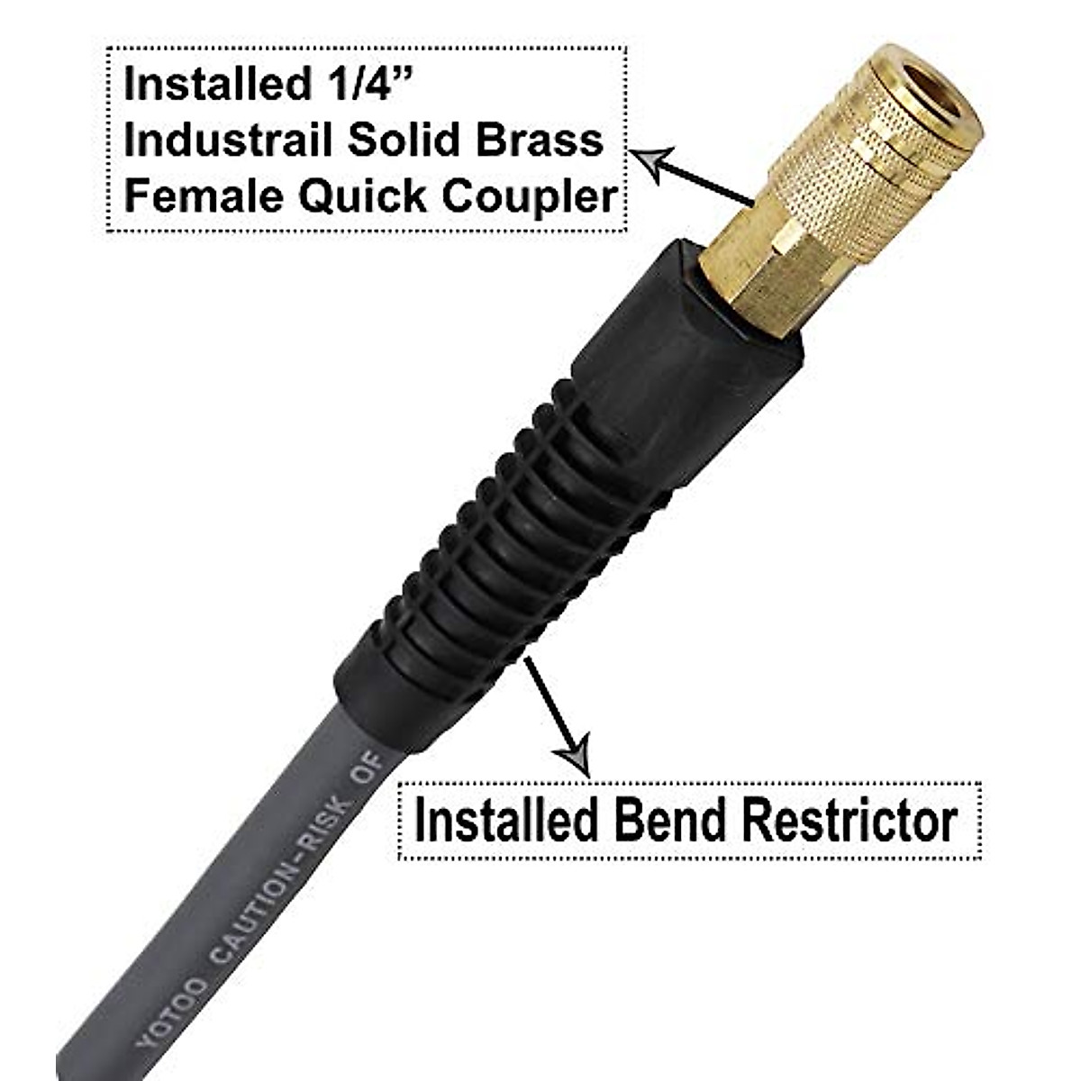 YOTOO Hybrid Air Hose 1/4-Inch by 50-Feet 300 PSI Heavy Duty, Lightweight, Kink Resistant, All-Weather Flexibility with 1/4-Inch Industrial Air Fittings and Bend Restrictors, Gray