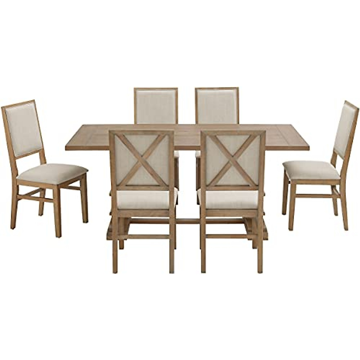 Crosley Furniture Joanna 7-Piece Dining Set with Table and 6 Upholstered Back Chairs, Rustic Brown/Creme