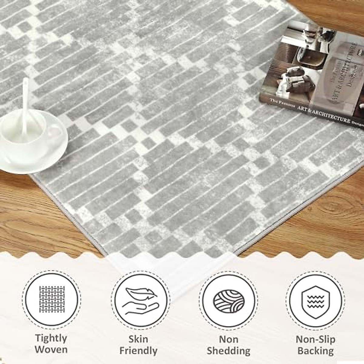 ROYHOME Washable Area Rug Entryway Small Rug Non-Slip Diamond Distressed Accent Rugs Modern Geometric Floor Carpet for Door Mat Bedroom Kitchen Living Room Rug, Grey, 2' x 3'