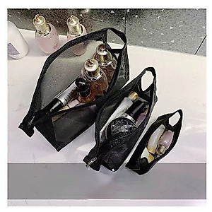 ZITEZHGO 3 Sets Clear Mesh Cosmetic Bag Small Makeup Bag Travel Makeup Organizer Black Makeup Pouch Toiletry Bag Purse (Black)