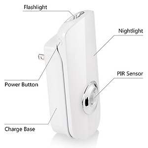 Bonashi 2 Pack LED Night Light Flashlight Motion Sensor Cut Light 3-in-1, Rechargeable Emergency Light, Energy Saving Auto Sensing Portable Wall Mount Light - White