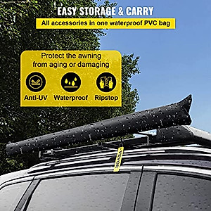 VEVOR Car Side Awning, 6.6'x8.2', Pull-Out Retractable Vehicle Awning Waterproof UV50+, Telescoping Poles Trailer Sunshade Rooftop Tent w/ Carry Bag for Jeep/SUV/Truck/Van Outdoor Camping Travel, Grey