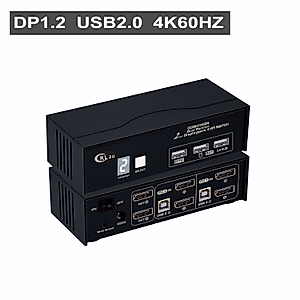 2 Port Displayport KVM Switch Dual Monitor 4K@60Hz 2K@144Hz with Cables, USB 2.0 Hub, Digital Display for 2 Computers 2 Monitors Sharing Keyboard Mouse Video