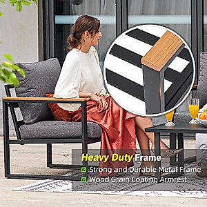 COMLAX FIELD Patio Furniture Set, 4 Pieces Outdoor Patio Furniture with Table Set, Metal Patio Conversation Sets with Washable and High-Resiliency Sponge Cushions, Grey