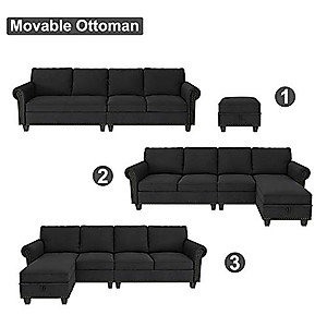 Nolany Convertible Sectional Couch L Shaped Sofa Couch with Storage Reversible Sectional Sofa for Small Space, Dark Grey