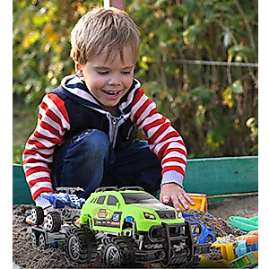 Mozlly Friction Powered Monster Trucks Car Toy SUV Towing ATV Toys Set of 2 - Monster Truck with Trailer ATV Toys for Fun Playtime Indoor or Outdoor - 2 Pack