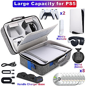 Hard Shell Carrying Case for PS5, Travel Case Compatible with PS5 Console Controller, Protective Storage Bag for Playstation 5 Disk Digital Edition, Headset, Base and Game Accessories, Shockproof