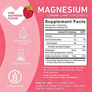 Magnesium Citrate Gummies 600 mg for Adults – High Absorption Supplement for Cramps, Muscle Recovery, Sleep, Bone, and Energy Support – Non-GMO, Allergen Free – 60 Vegan Gummies
