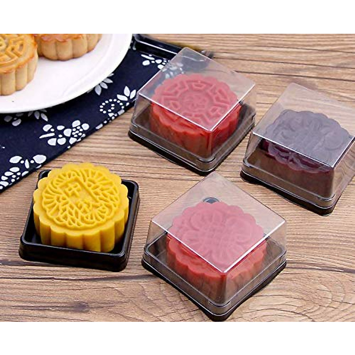 Cake Box - 50 sets 4 Inch X 2-1/8 Inch Clear Plastic Mini Cake Box - Feast Cupcake Box - Muffin Box Biscuit Box Flat Top Box Bakery Cake Shop Sale Use