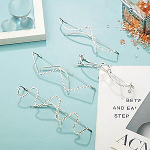 Kanayu 4 pcs No Lens Diamond Glasses Frame V shape Rhinestone Sunglasses Half Frame Crystal Metal Eyeglasses for Women(Silver, Classic)