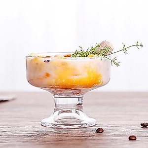 binsakao Glass Ice Cream Bowl Set, Small Clear Mini Footed Dessert Cups for Friut Pudding Trifle Parfait Sundae Nuts Cocktail Drinks Party (6.3 oz, 6 pcs)