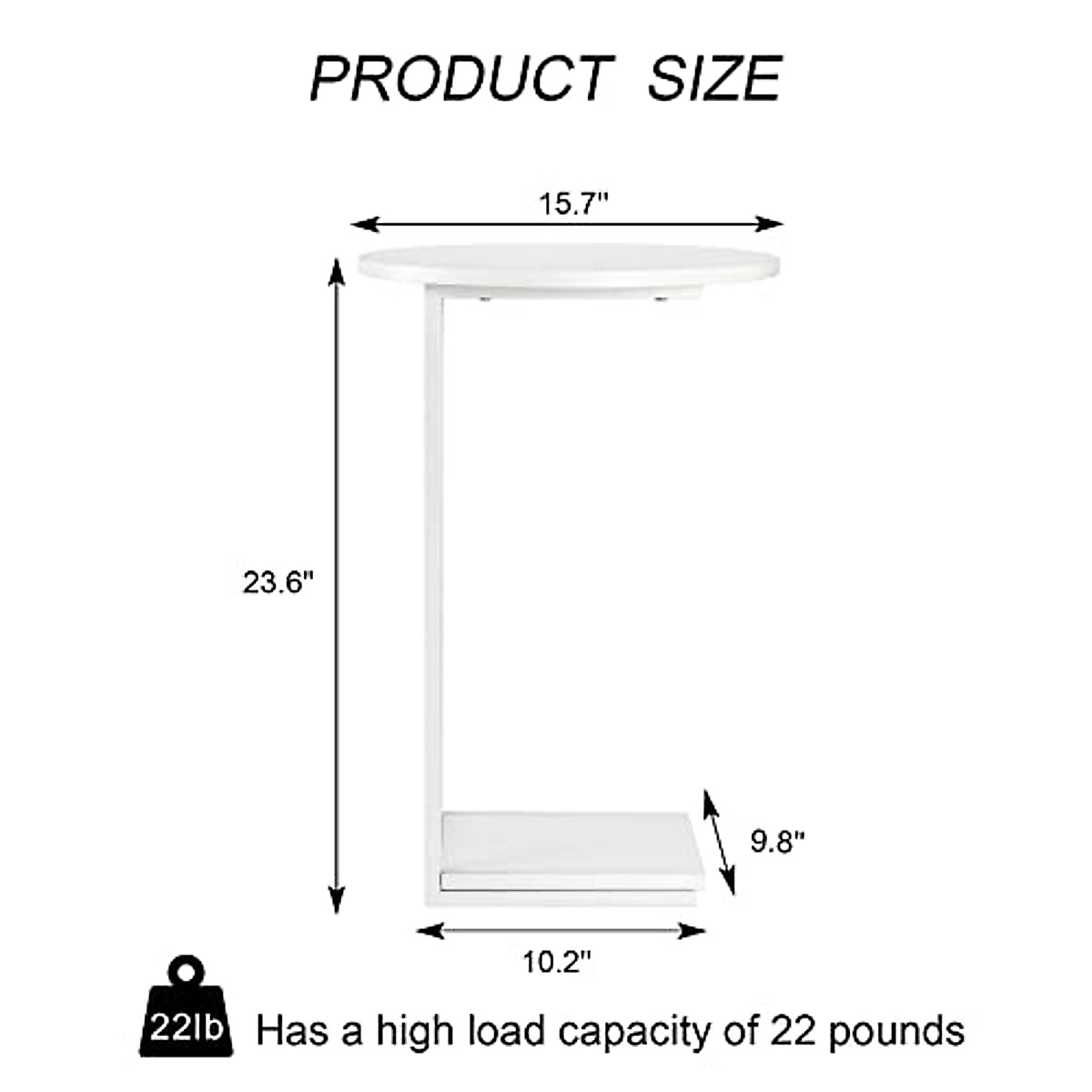 GYCZYCX C Shaped End Table,Round C Table,Snack Side Table for Sofa and Bed, Living Room (White)