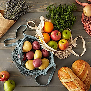 6 Pack Reusable Cotton Mesh Grocery Bags for Produce, Fruit, Vegetables, Net String Shopping Totes (4 Colors)