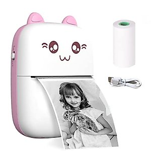 Greaked Mini Printer Portable Pocket Thermal Printer with Rolls Paper USB Cable, Bluetooth Wireless Smart Printer for Retro-Style Photos Pictures Receipts Study Notes Labels Lists Memo