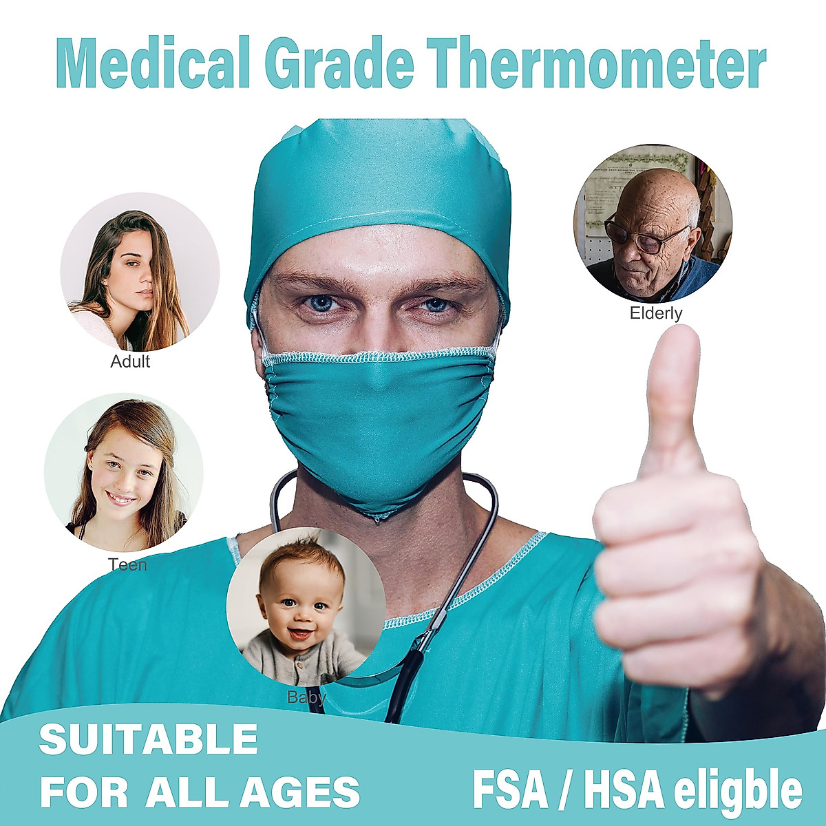 Amplim Digital Forehead Thermometer for Kids, Adults, and Babies - Touchless, Non-Contact Fever Thermometer with Temporal Head Function - No-Touch Thermometer for Accurate Temperature - FSA/HSA