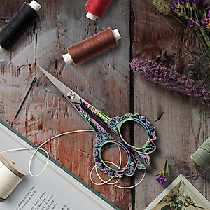 Embroidery Scissors - 4.5In Cute Vintage European Style Sewing Scissors, Plum Blossom Sharp Stainless Steel Small Scissors for Fabric Knitting Cross Stitch Craft Art Work Needlework (Rainbow Color)
