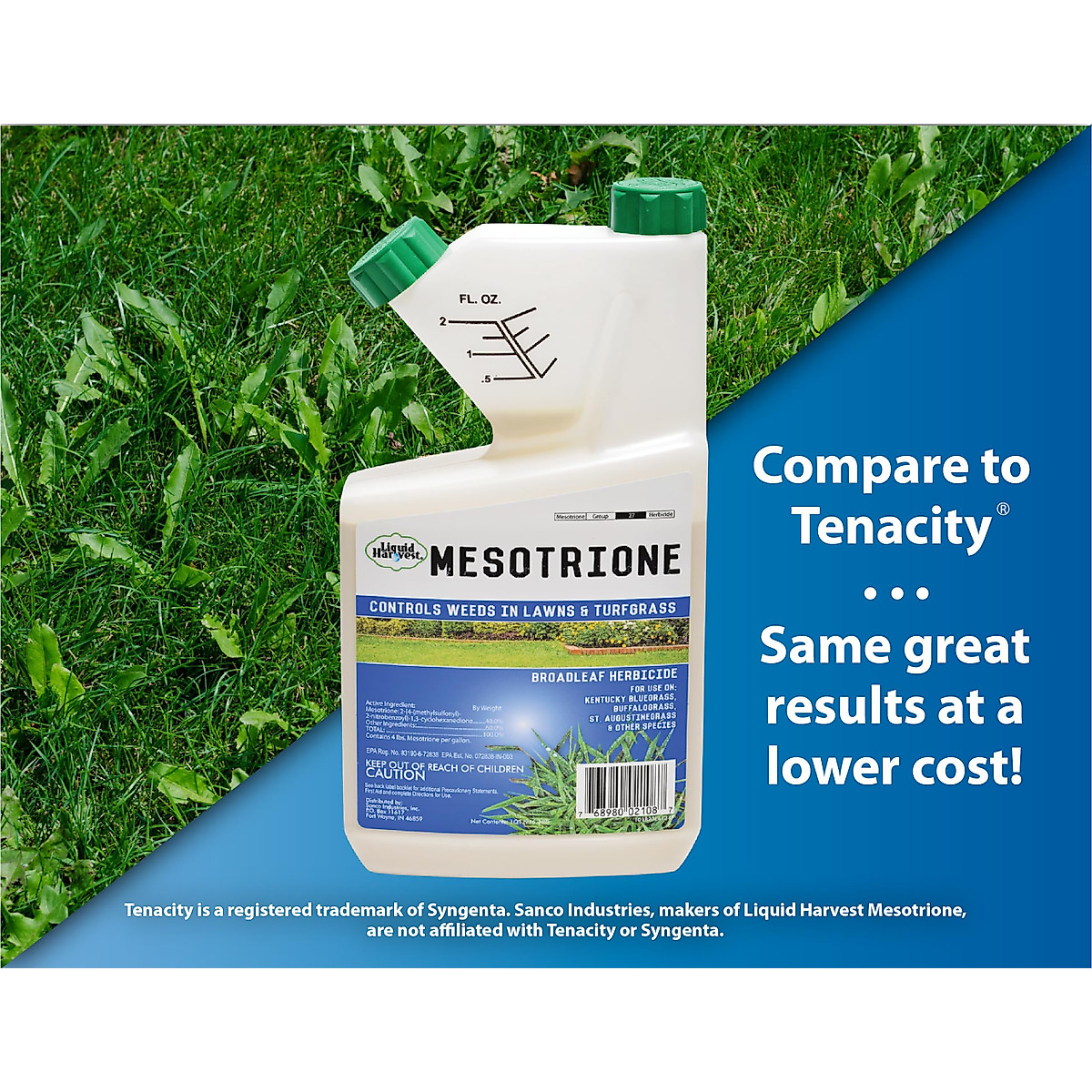 Liquid Harvest Mesotrione - 32oz - Mesotrione Concentrate (Compare to Tenacity) - Pre and Post-Emergent Weed Killer for Lawn and Turf Grasses