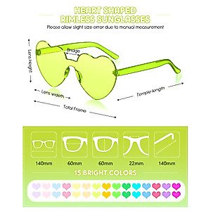 Colzzy 30 Pcs Heart Shaped Rimless Sunglasses Transparent Colorful Frameless Glasses Eyewear Bachelorette Party (Vivid Colors)