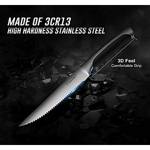 ciwete Serrated Steak Knives Set of 8, 4" Upgrade 3RC13 Stainless Steel Steak Knife Set, 8-Piece Sharp, Non-Stick & Rust-Resistant Dinner Knives, Black