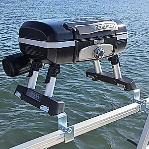 Cuisinart Grill Modified for Pontoon Boat with Arnall's Stainless Grill Bracket Set BLACK