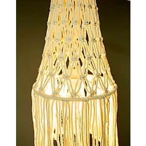 Macrame Lamp Shade and Hanging Plant Holder Shelf Indoor for Boho Bedroom Decor Plug in Pendant Light Hanging Light with Plug in Cord and Switch for Bohemian Office Corner Reading Light (Cream)