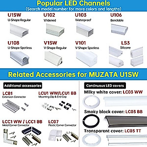 Muzata 5Pack 3.3FT/1M Black LED Channel with Transparent Anti-UV Sun Protection Clear Cover, Aluminum Extrusion Track Housing Profile for Strip Tape Light, U Shape U1SW BT 1M,LU1 UV1