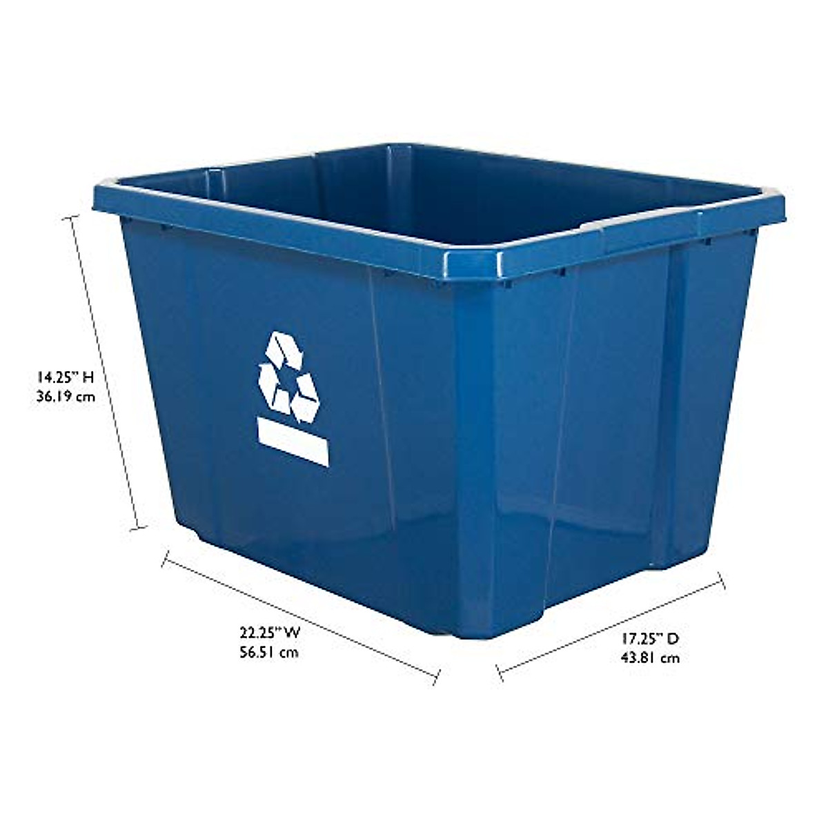 Gracious Living Medium Sized Plastic Curbside 17 Gallon Home or Office Recycling Bin Container with Built-in Carrying Handles, Blue