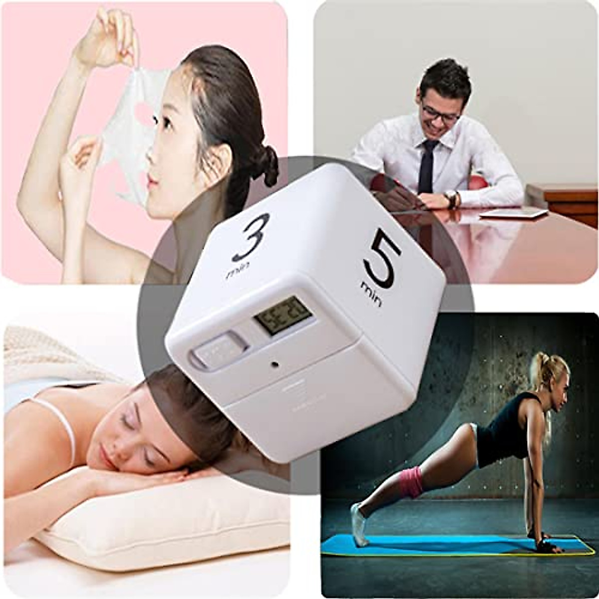 NTFRBCT Cube Timer Kitchen Timer Child Timer Gravity Sensor Flip Timer Exercise Timer Time Management Countdown Settings 1-3-5-10 Minutes Work, Yoga, Study and Game Etc