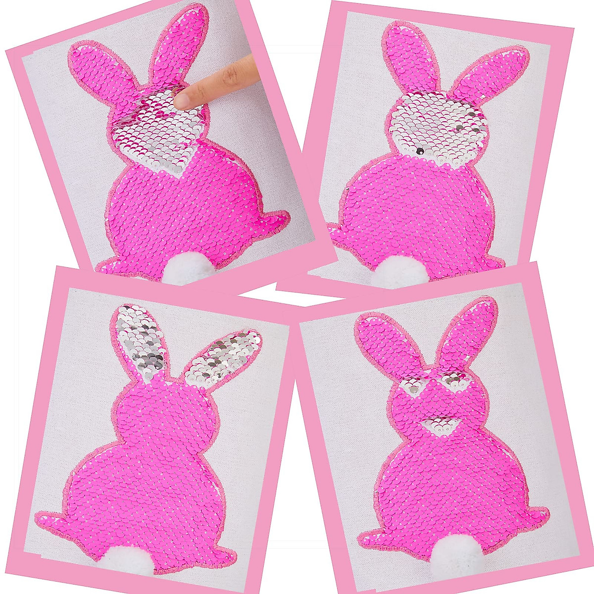 Zhuqing Easter Bunny Basket Bags, 2 Pack Bunny Bags with Fluffy Tail for Kids Boys Girls, Carrying Gift and Easter Eggs Hunt Bag, Printed Rabbit Canvas Toys Bucket Tote (Pink & Purple)