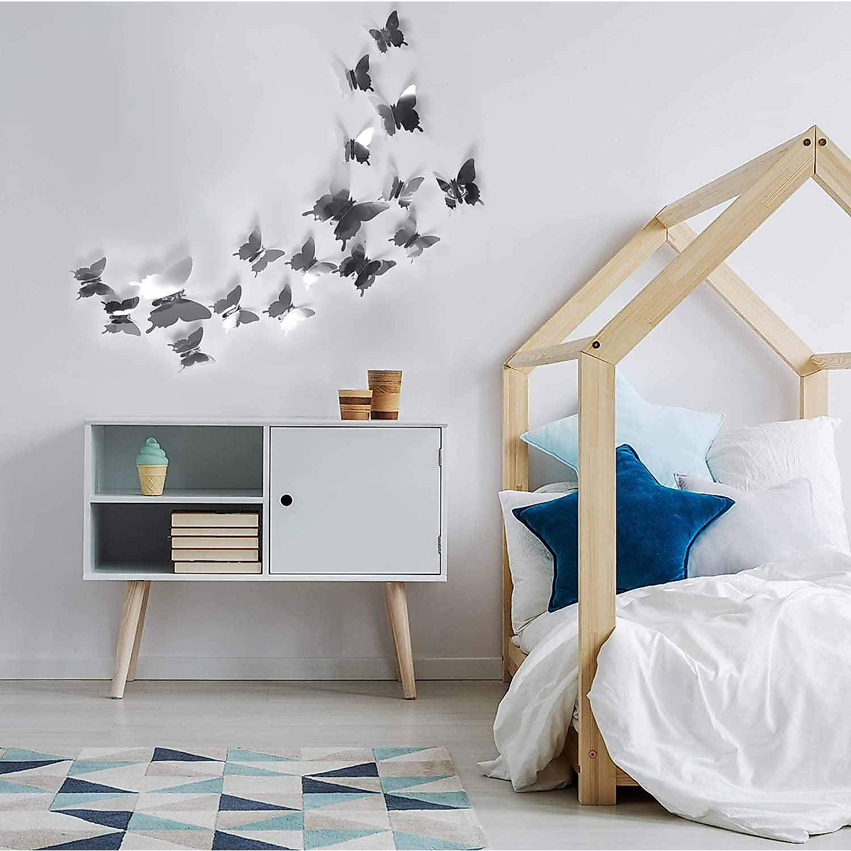 24pcs DIY Mirror 3D Butterfly Removable Mural Stickers Wall Stickers Decal for Home and Room Decoration