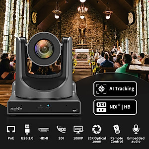 zowietek New PTZ Camera PoE NDI AI Tracking 20X SDI HDMI USB IP Live Streaming + Network Controller 4D joystick PoE 5 Inch LCD Screen Decoding H.264 and H.265 Compatible with Dome Security IP Camera