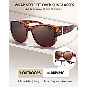 Xfeel Trendy Sunglasses Over Glasses Women, Oversized Sun Glasses Women with UV Protection Over Prescription Eyeglasses