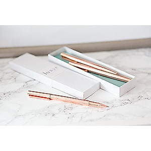 luxye Rose Gold Pens with Rose Gold Pen Cap 3 Pcs Pen Set - Rose Gold Metal Pens - Fine Point Black Gel Ink Cap Pens - Rose Gold Office School Wedding Supplies - In White Box for Women