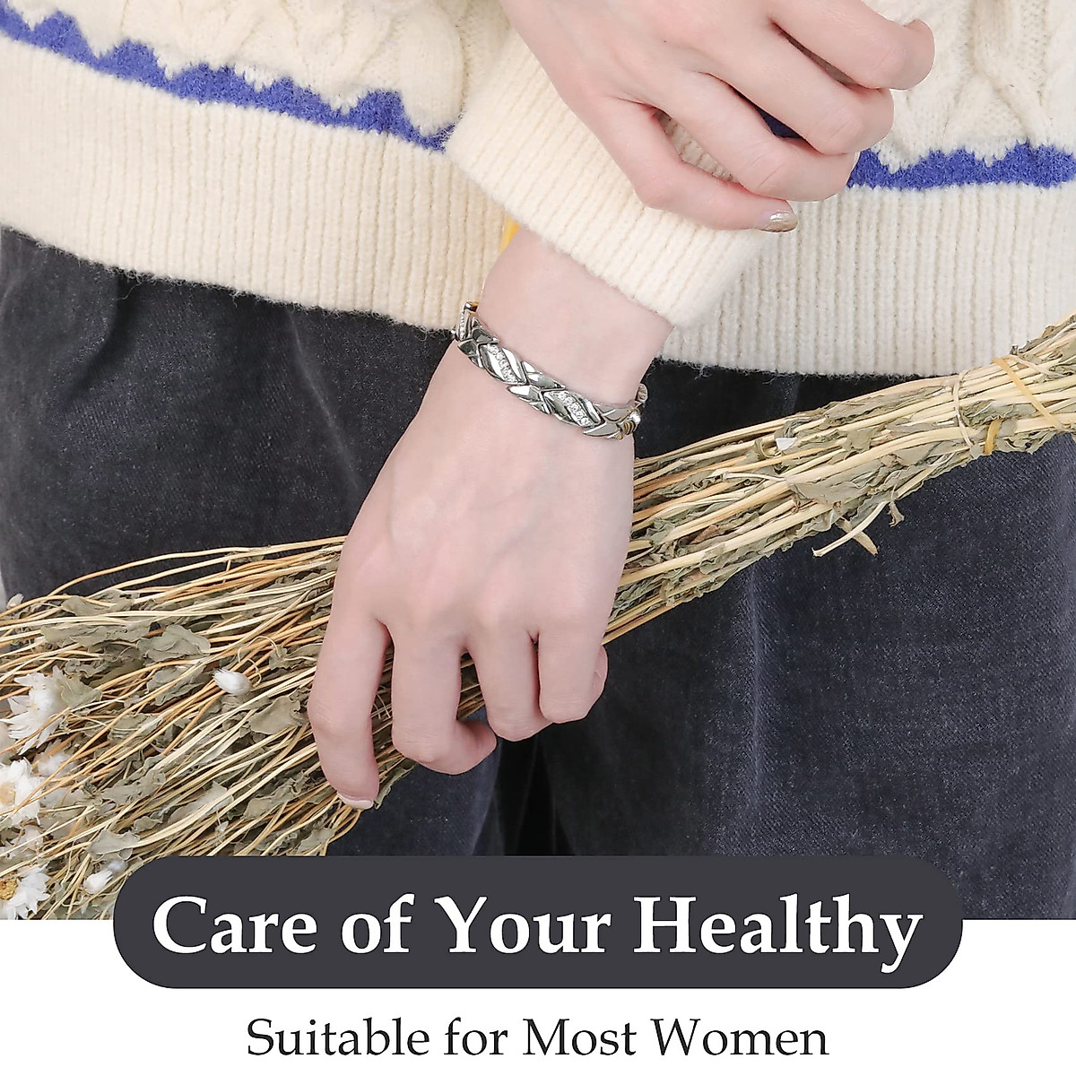 Jecanori Magnetic Bracelets for Women,Crystal Bracelets for Women,316 Stainless Steel Bracelets,Valentines Day Gifts with Sizing Tool