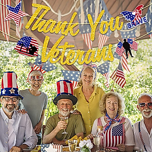 Veterans Day Banner, Thank You Veterans Glitter Letter Banner Cardstock Paper Garland Patriotic Party Decorations