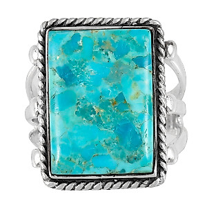 Turquoise Ring Sterling Silver 925 Genuine Gemstones Size 6 to 11 (Turquoise) (7)