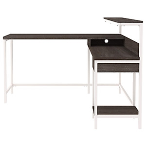 Signature Design by Ashley Dorrinson Modern L-Shaped Home Office Desk, White & Brown