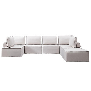 BALUS Modular Sectional Sofa Couch, 6 Seater Cozy Portable Couches, Armless Floor Sofa Couch, Soft Fabric Sofa Bed for Bedroom, Living Room and Sturdy Room, Free Combination, 6 PCS Beige