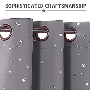 PrinceDeco Blackout Kids Curtains for Bedroom Thermal Insulated Silver Twinkle Star Curtains for Boys Antique Grommet Top Window Treatment 2 Panels Drapes for Nursery (52" W x 63" L, Grey/Silver)