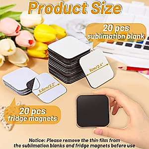 Sublimation Magnet Blanks, Personalized Sublimation Blanks Bulk with 20 PCS Larger Square Blanks, 20 PCS Fridge Magnets for Custom Refrigerator Oven Décor Office Calendar DIY Crafts (6 x 6 cm)